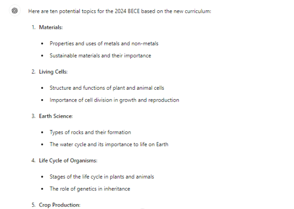 2024 BECE Integrated Science Final Topic Predictions By AI - Education ...